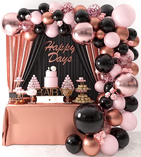 18Inch Metallic Chrome Rose Gold Pink Black Balloons Balloon Garland Arch Kit, Rose Gold Baby Bridal Shower Birthday Wedding Anniversary Graduation Bachelorette Party Background Decorations for Girl Women