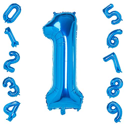 Blue 1 Balloons,40 Inch Birthday Foil Balloon Party Decorations Supplies Helium Mylar Digital Balloons (Blue Number 1)