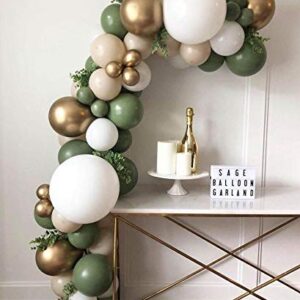 137Pcs Sage Green White Gold DIY Balloon Arch Arch Kit Bridal Shower Green Baby Shower Sage Green White And Chrome Gold Balloon Garland (Green)