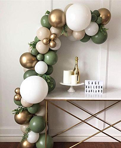 137Pcs Sage Green White Gold DIY Balloon Arch Arch Kit Bridal Shower Green Baby Shower Sage Green White And Chrome Gold Balloon Garland (Green)