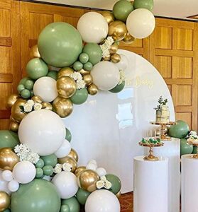 137pcs sage green white gold diy balloon arch arch kit bridal shower green baby shower sage green white and chrome gold balloon garland (green)