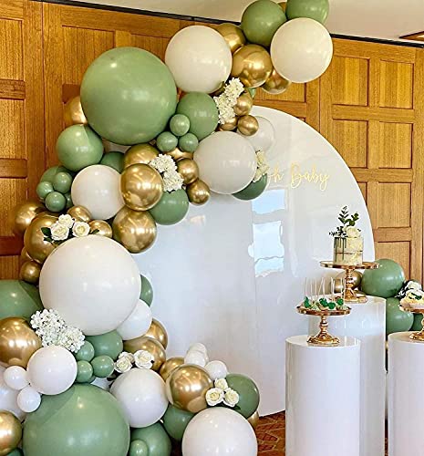 137Pcs Sage Green White Gold DIY Balloon Arch Arch Kit Bridal Shower Green Baby Shower Sage Green White And Chrome Gold Balloon Garland (Green)