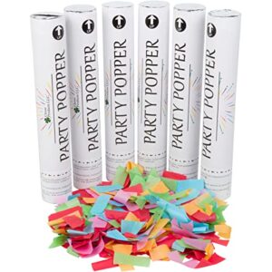 clover products large premium confetti cannon – (6 pack) multicolor biodegradable confetti popper | compressed air launches confetti 20 – 25 feet | party poppers for any celebration, parties, birthdays, weddings.