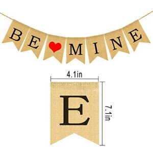 Valentines Day Banners - BE Mine Burlap Banner with 2 Felt Heart Garland Banners - Valentine's Day Decorations, Wedding, Engagement Party Supplies