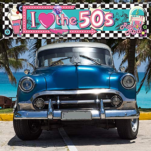 50's Party Banner I Love The 50's Banner 1950s Rock and Roll Theme Party Decorations Photo Booth Backdrop Wall Background 50s Party Decoration Baby Shower Birthday Party Supplies, 70.8 x 15.7 Inch