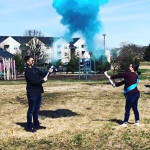 Gender Reveal Surprise Powder Cannons Bundle, 16 Inch, Non-Toxic, 4 Blue Powder Dispensers Plus 8 Free Gender Reveal Party Balloons Decorations