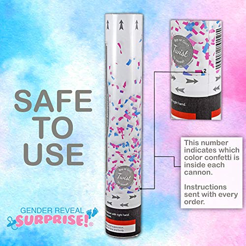 Gender Reveal Surprise Powder Cannons Bundle, 16 Inch, Non-Toxic, 4 Blue Powder Dispensers Plus 8 Free Gender Reveal Party Balloons Decorations