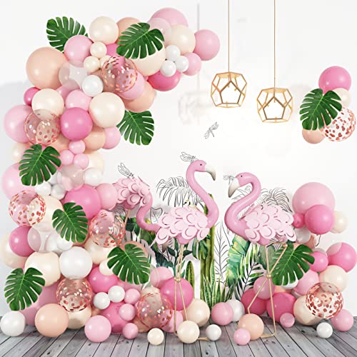 132Pcs Pink Balloons Arch Garland Kit, Blush Peach Pastel Orange Tropical Flamingo Balloons for Girls Wedding Birthday Baby Shower Party Decorations