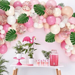 132Pcs Pink Balloons Arch Garland Kit, Blush Peach Pastel Orange Tropical Flamingo Balloons for Girls Wedding Birthday Baby Shower Party Decorations