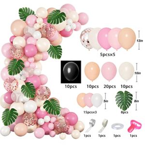 132Pcs Pink Balloons Arch Garland Kit, Blush Peach Pastel Orange Tropical Flamingo Balloons for Girls Wedding Birthday Baby Shower Party Decorations