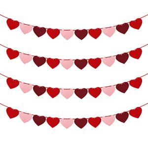 xianmu 4 pack felt heart garland banner pre-strung heart decorations valentines day banner decor for anniversary wedding engagement party home office wall decorations (red, pink and dark red color)