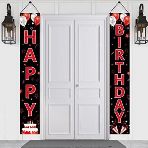 red and black birthday door banner decorations for men women, red black happy birthday porch sign party supplies, 16th 21st 30th 40th 50th 60th birthday backdrop decor