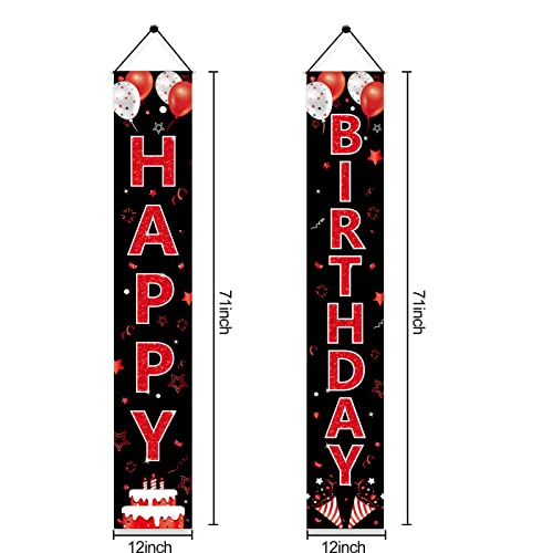 Red and Black Birthday Door Banner Decorations for Men Women, Red Black Happy Birthday Porch Sign Party Supplies, 16th 21st 30th 40th 50th 60th Birthday Backdrop Decor