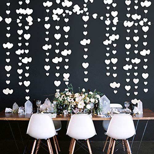 52Ft White Heart Garland White Pearl Love Heart Hanging Paper Streamer Banner for Winter Wedding Anniversary Bridal Shower Engagement Mothers Day Valentines Day Bachelorette Party Decorations Supplies