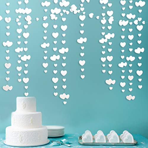 52Ft White Heart Garland White Pearl Love Heart Hanging Paper Streamer Banner for Winter Wedding Anniversary Bridal Shower Engagement Mothers Day Valentines Day Bachelorette Party Decorations Supplies