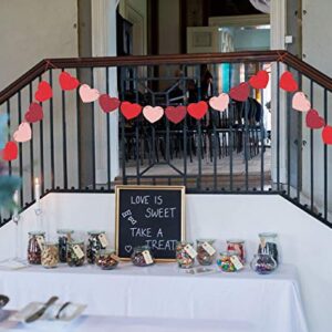 JOZON 4 Pack Felt Heart Valentine’s Day Garland Banner Valentines Day Heart Decorations for Anniversary Wedding Engagement Party Home Office Wall Decorations Supplies (Red, Pink and Dark Red Color)