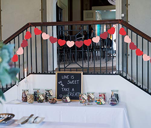 JOZON 4 Pack Felt Heart Valentine’s Day Garland Banner Valentines Day Heart Decorations for Anniversary Wedding Engagement Party Home Office Wall Decorations Supplies (Red, Pink and Dark Red Color)