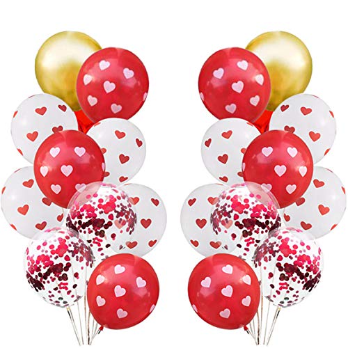 Valentines Day Decorations Party Balloons Kit, 12 Inch Heart Printed Red White Gold Confetti Balloons for Valentine's Day Anniversary Mothers Day Wedding Engagement Party SuppliesDecorations