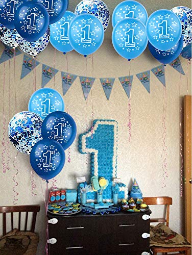 BEISHIDA 1st Boy Happy Birthday Confetti Balloons,First Birthday Decorations 12 Inch Large Navy Blue Latex Helium Balloons Perfect for Baby one birthday Party Supplies(Pack of 15)