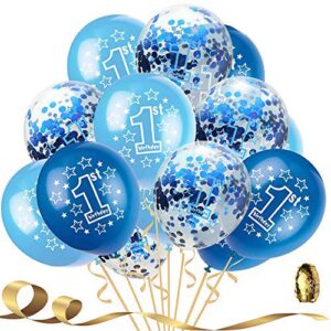 beishida 1st boy happy birthday confetti balloons,first birthday decorations 12 inch large navy blue latex helium balloons perfect for baby one birthday party supplies(pack of 15)