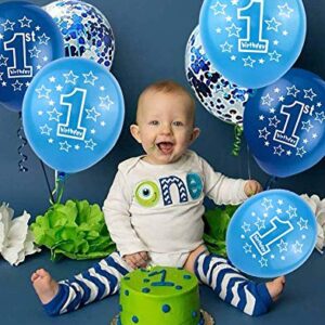 BEISHIDA 1st Boy Happy Birthday Confetti Balloons,First Birthday Decorations 12 Inch Large Navy Blue Latex Helium Balloons Perfect for Baby one birthday Party Supplies(Pack of 15)