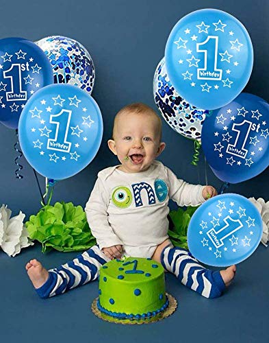 BEISHIDA 1st Boy Happy Birthday Confetti Balloons,First Birthday Decorations 12 Inch Large Navy Blue Latex Helium Balloons Perfect for Baby one birthday Party Supplies(Pack of 15)