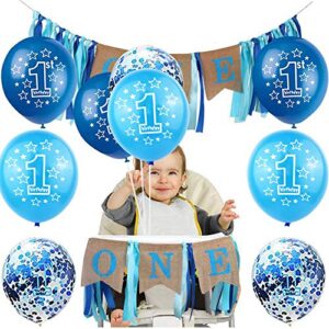 BEISHIDA 1st Boy Happy Birthday Confetti Balloons,First Birthday Decorations 12 Inch Large Navy Blue Latex Helium Balloons Perfect for Baby one birthday Party Supplies(Pack of 15)