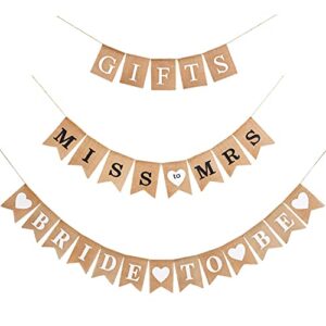 3 pieces bridal shower banner bride to be decorations banner gifts banner rustic burlap bunting banner for bridal shower banner bachelorette party decoration (black)