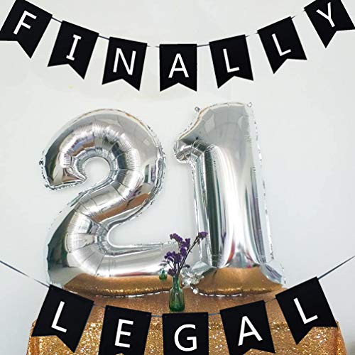 Haimimall 21st Birthday Decorations for Her Him, Finally Legal 21st Birthday Decorations inclouding Finally Legal Banner,Finally 21 Sash,Silver Metallic Tinsel Foil Fringe Curtains Photo Backdropand