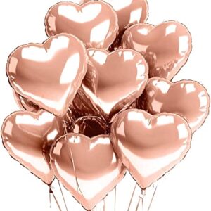 Rose Gold Heart Balloons - PACK of 12 - Premium Mylar Foil Heart Shaped Balloons for Valentine's Day Decor