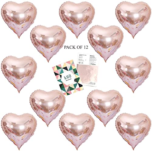 Rose Gold Heart Balloons - PACK of 12 - Premium Mylar Foil Heart Shaped Balloons for Valentine's Day Decor