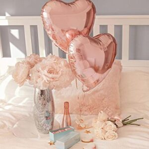 Rose Gold Heart Balloons - PACK of 12 - Premium Mylar Foil Heart Shaped Balloons for Valentine's Day Decor