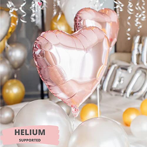 Rose Gold Heart Balloons - PACK of 12 - Premium Mylar Foil Heart Shaped Balloons for Valentine's Day Decor