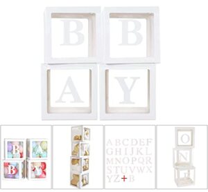 baby shower balloon boxes decorations – baby boxes with 27 letters,4pcs transparent baby blocks for gender reveal,wedding，grad decorations,boy girl birthday party decorations, diy name combination