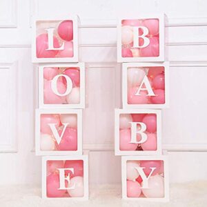 Baby Shower Balloon Boxes Decorations - Baby Boxes with 27 Letters,4pcs Transparent Baby Blocks for Gender Reveal,Wedding，Grad Decorations,Boy Girl Birthday Party Decorations, DIY Name Combination