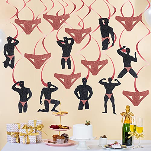 Bachelorette Party Decorations Supplies, Rose Gold Funny Male Hanging Swirls Party Supplies, Bachelorette Bridal Shower Hen Party Decor(16PCS )