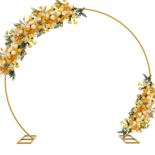 Fomcet 8FT Large Gold Round Backdrop Stand Metal Circle Wedding Balloon Floral Flower Arch Frame for Anniversary Birthday Party Valentine Ceremony Wedding Decorations Thickend Square Tubes