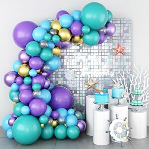 purple and blue balloon garland kit, purple teal turquoise metallic gold mermaid latex balloon garland arch kit for girls women mermaid birthday wedding bridal baby shower party decorations supplies