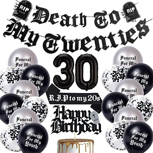 ayiho Death to My Twenties Black 30th Birthday Decorations Funeral for My Youth Rip to My 20s Sash Number 30 Balloon Latex Balloon for Funny Thirtieth Birthday Party Supplies (black)