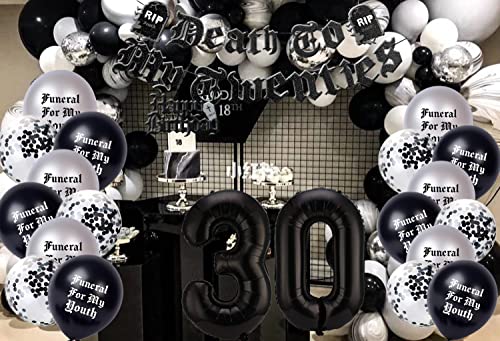 ayiho Death to My Twenties Black 30th Birthday Decorations Funeral for My Youth Rip to My 20s Sash Number 30 Balloon Latex Balloon for Funny Thirtieth Birthday Party Supplies (black)