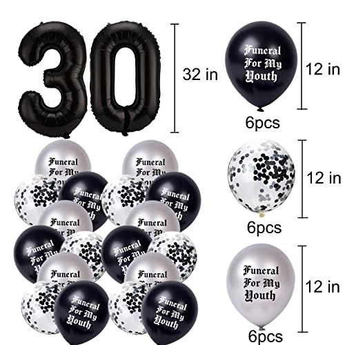 ayiho Death to My Twenties Black 30th Birthday Decorations Funeral for My Youth Rip to My 20s Sash Number 30 Balloon Latex Balloon for Funny Thirtieth Birthday Party Supplies (black)