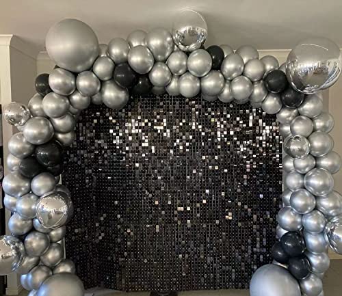 DKCPISCO Silver Metallic Chrome Latex Balloon Arch Kit, 100PCS 18In 12In 10In 5In Arch Garland For Engagement,Picnic,Wedding, Silver Theme Anniversary Celebration Decoration With 33FT Ribbon