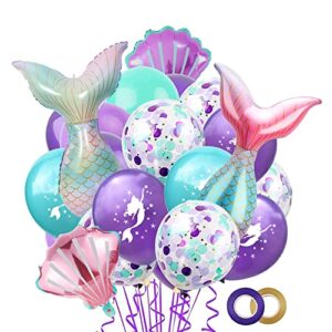 mermaid tail balloon,mermaid theme, under the sea party decoration birthday supplies, mermaid tail sea shell foil balloons,mermaid design latex balloons for let’s be mermaids party