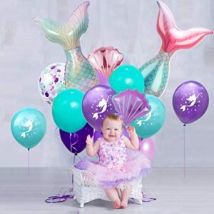 Mermaid Tail Balloon,Mermaid Theme, Under The Sea Party Decoration Birthday Supplies, Mermaid Tail Sea Shell Foil Balloons,Mermaid Design Latex Balloons for Let's Be Mermaids Party