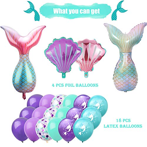 Mermaid Tail Balloon,Mermaid Theme, Under The Sea Party Decoration Birthday Supplies, Mermaid Tail Sea Shell Foil Balloons,Mermaid Design Latex Balloons for Let's Be Mermaids Party