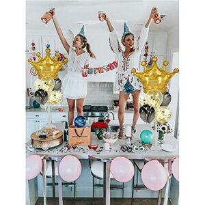 Black Gold Crown Balloon Stand Kit For Table 2 Set with 2 Gold Crown Balloons 9 Gold Confetti 4 Black Marble Balloons, Great for Bachelorette Wedding Baby Shower Queen Birthday Party Decorations