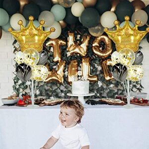 Black Gold Crown Balloon Stand Kit For Table 2 Set with 2 Gold Crown Balloons 9 Gold Confetti 4 Black Marble Balloons, Great for Bachelorette Wedding Baby Shower Queen Birthday Party Decorations