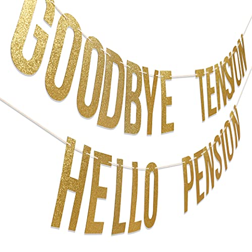 Goodbye Tension Hello Pension Banner - Retirement Party Sign,Retirement Party Decorations,Funny Retirement Banner,Retired Retiring Photo props