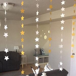 Honbay 2PCS Double Side Glitter Paper Star Garland Christmas Galaxy Banner Christmas Garland - 4 inch in Diameter,13 Feet Long / PCS (Gold)