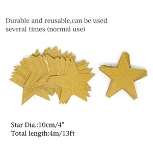 Honbay 2PCS Double Side Glitter Paper Star Garland Christmas Galaxy Banner Christmas Garland - 4 inch in Diameter,13 Feet Long / PCS (Gold)